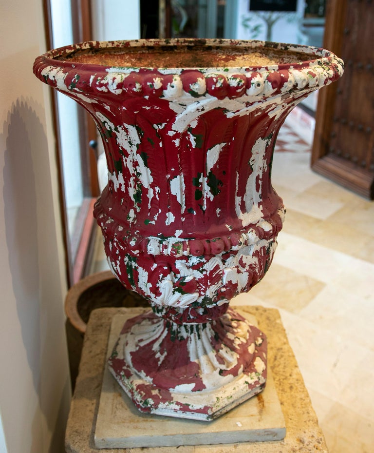 French Pair of Iron Cups with Paint Remnants For Sale at 1stDibs