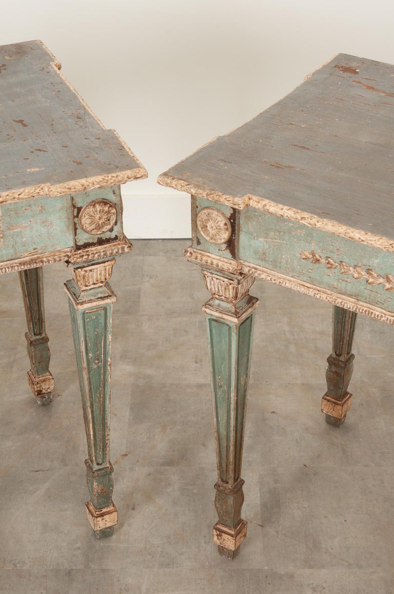 French Pair of Painted Louis XVI Style Consoles For Sale at 1stDibs
