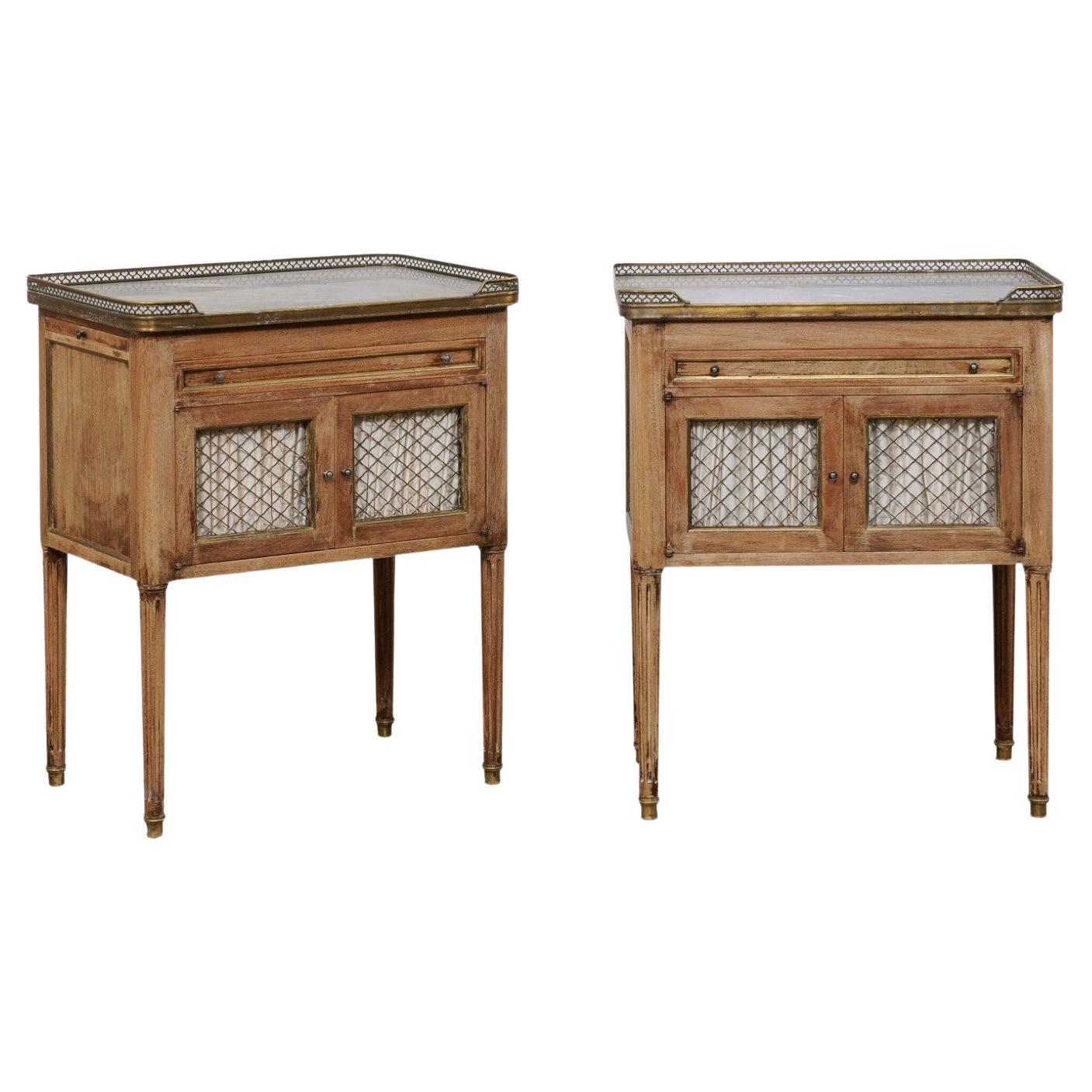 French Pair of Side Chests w/Brass Gallery Top, Drawer, and Wire Front ...