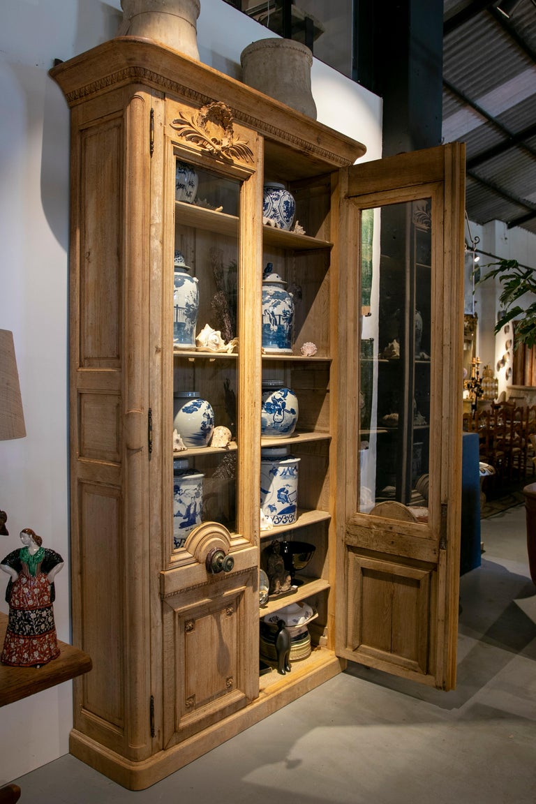French Pair of Solid Wood Display Cabinets with Bronze and Marble ...