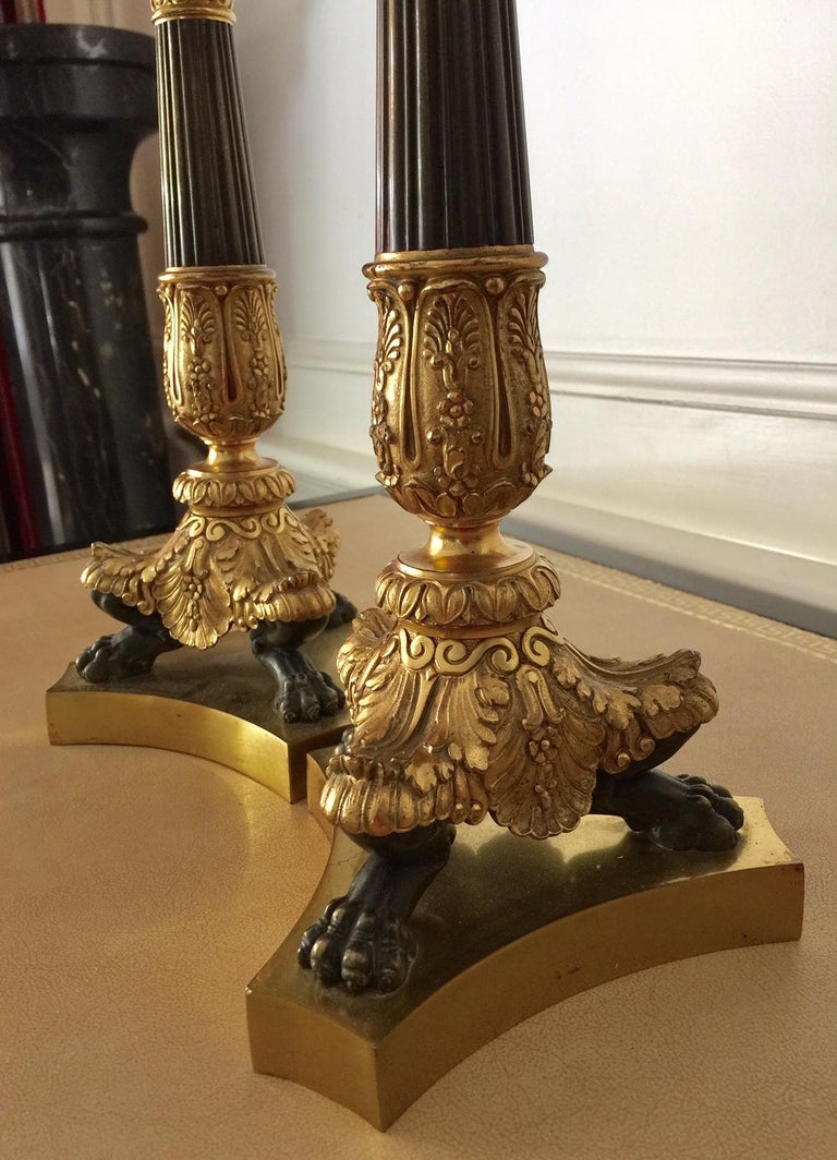 French Pair of Tall Bronze Neoclassical Empire Style Candlesticks at ...