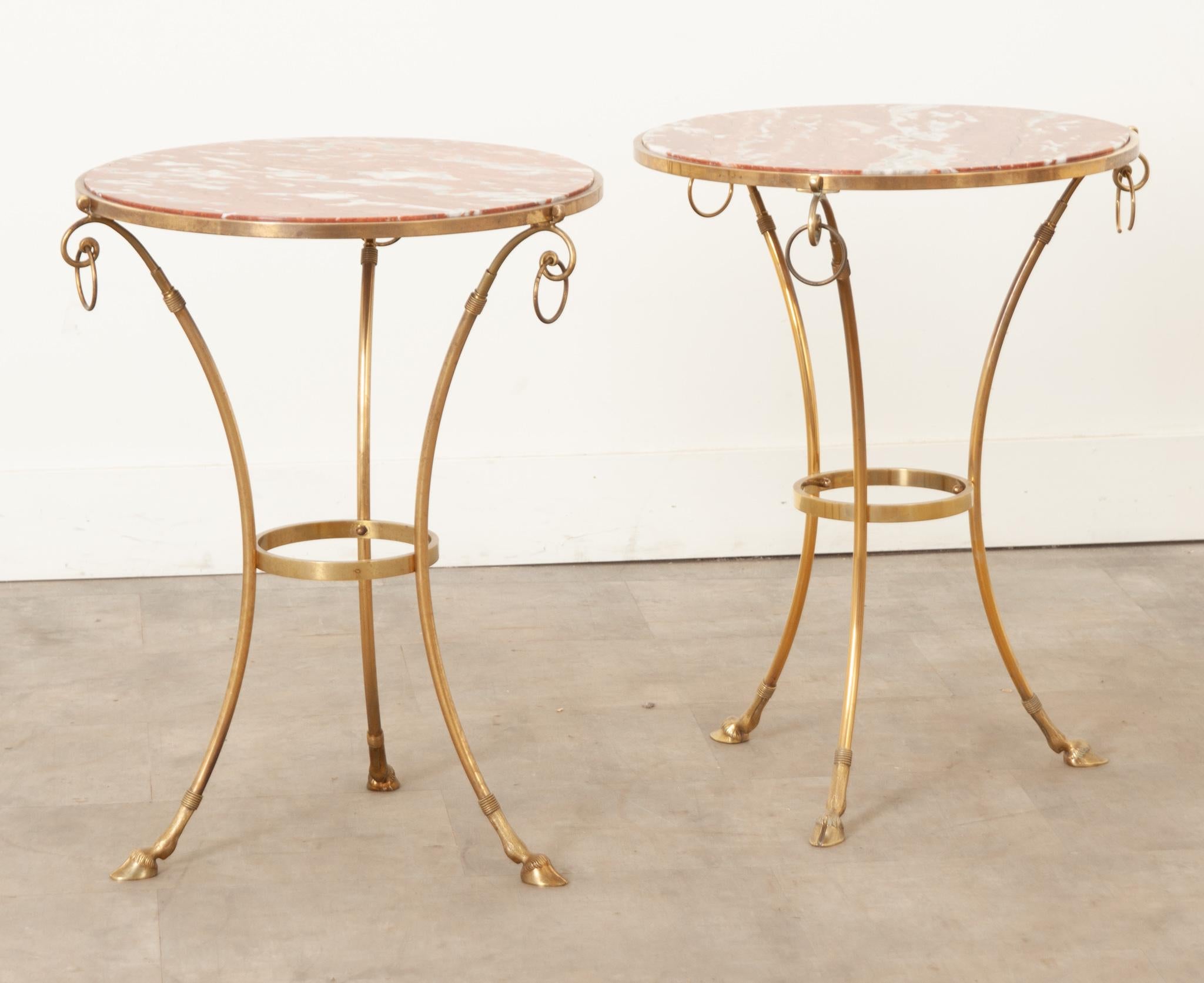 French Pair of Vintage Brass and Marble Tables For Sale at 1stDibs