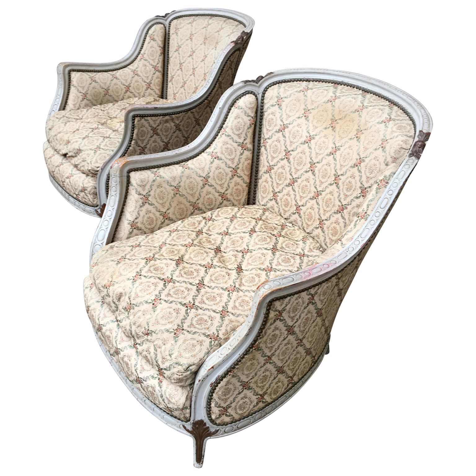 French Pair of White Painted Rococo Bergère Armchairs at 1stDibs ...