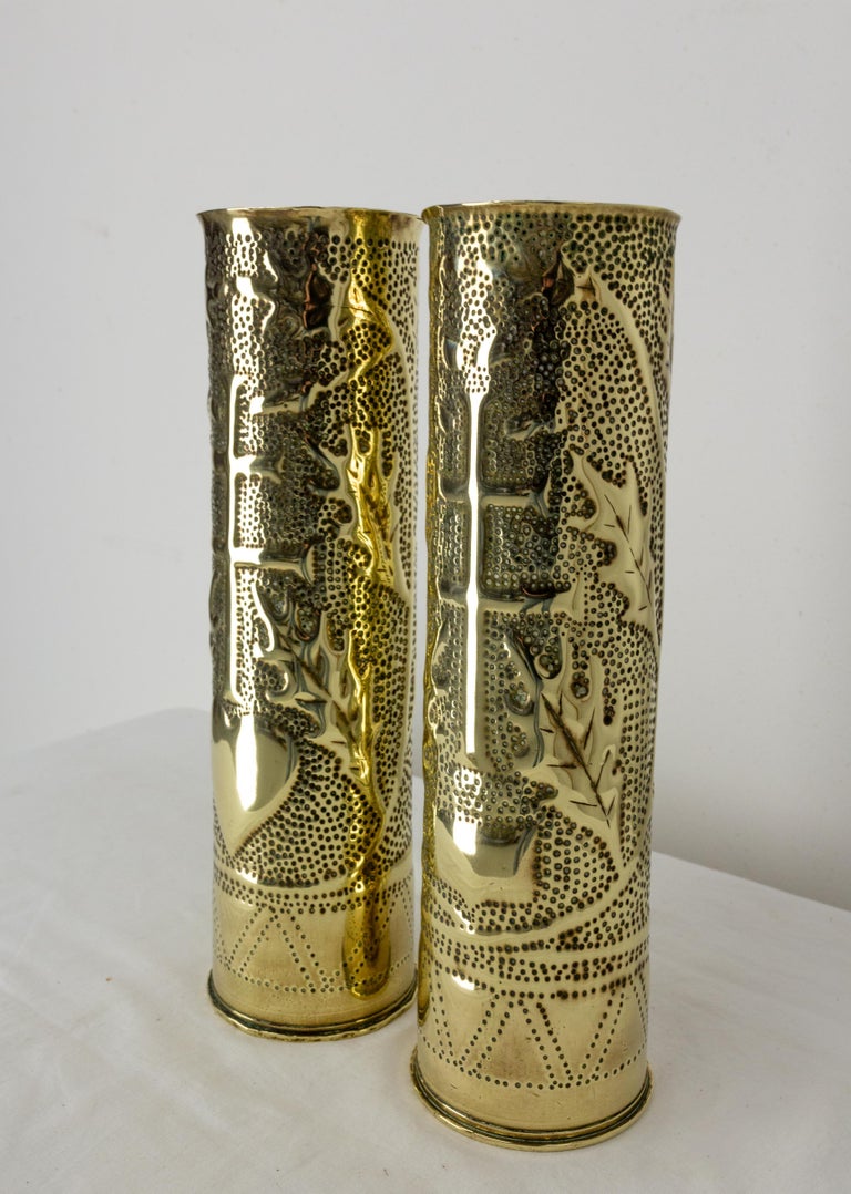 French Pair of World War I Brass Engraved Shell Casings Trench ...