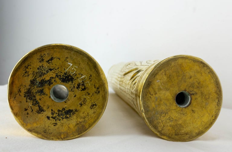 French Pair of World War I Brass Heron Engraved Shells Casing Trench ...