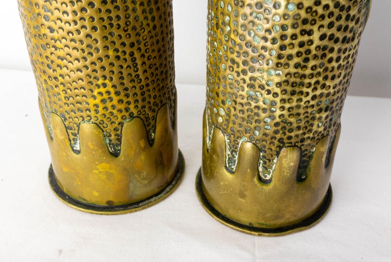 French Pair of World War I Brass Iris Engraved Shells Casing Trench ...