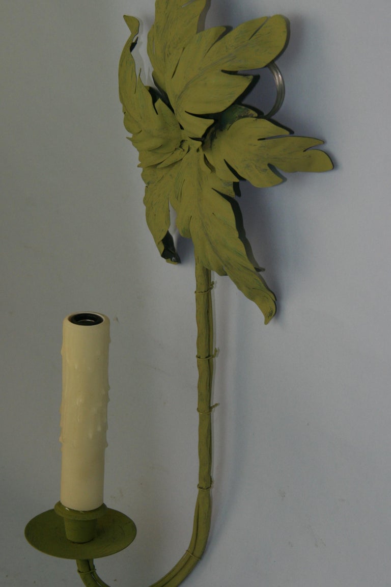 French Pair Palm Tree Sconces Olive Green Painted Metal 1950's For Sale ...