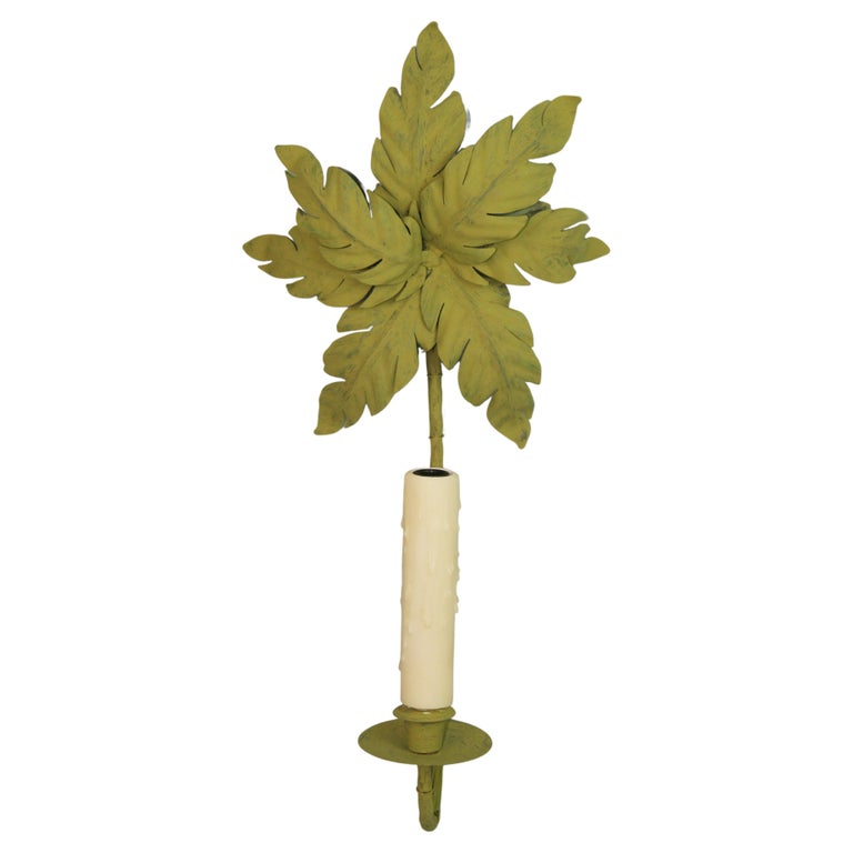 French Pair Palm Tree Sconces Olive Green Painted Metal 1950's For Sale ...