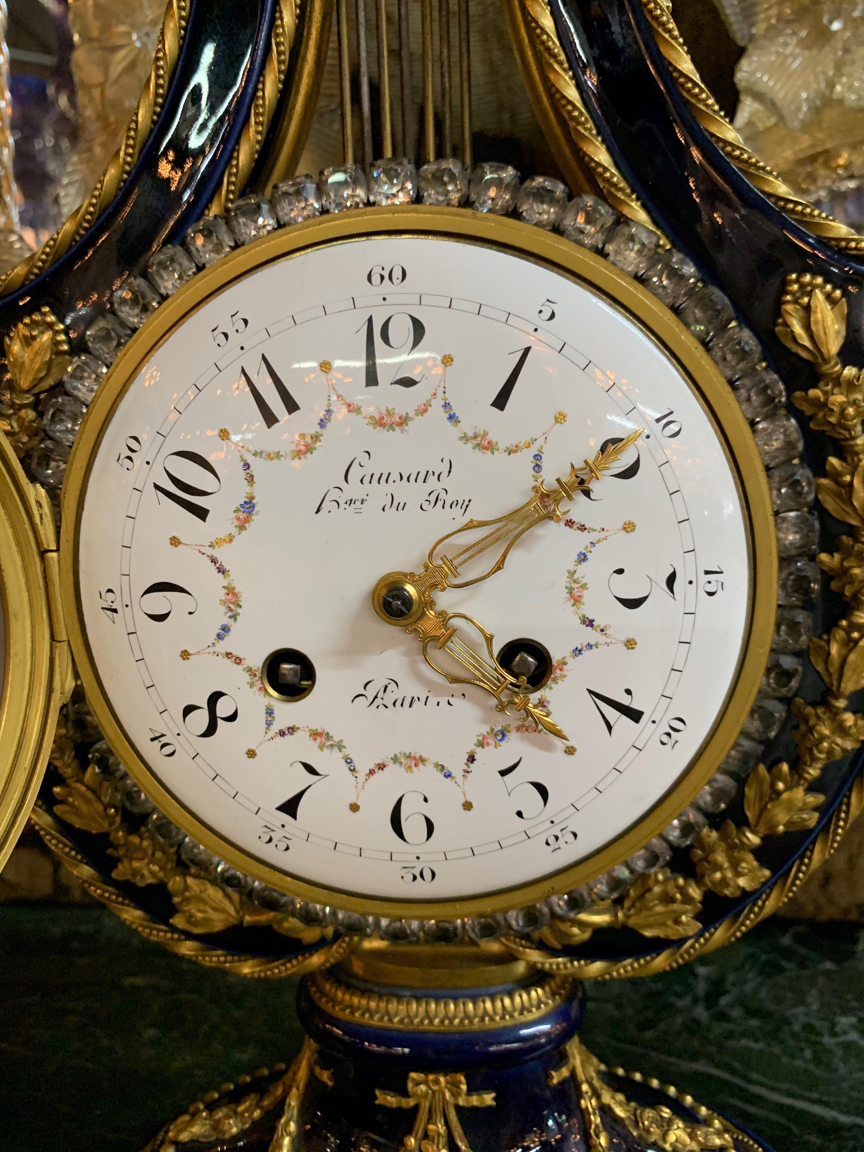 French Parisian Cobalt Porcelain and Gilt Bronze 3 Piece Clock Set at ...