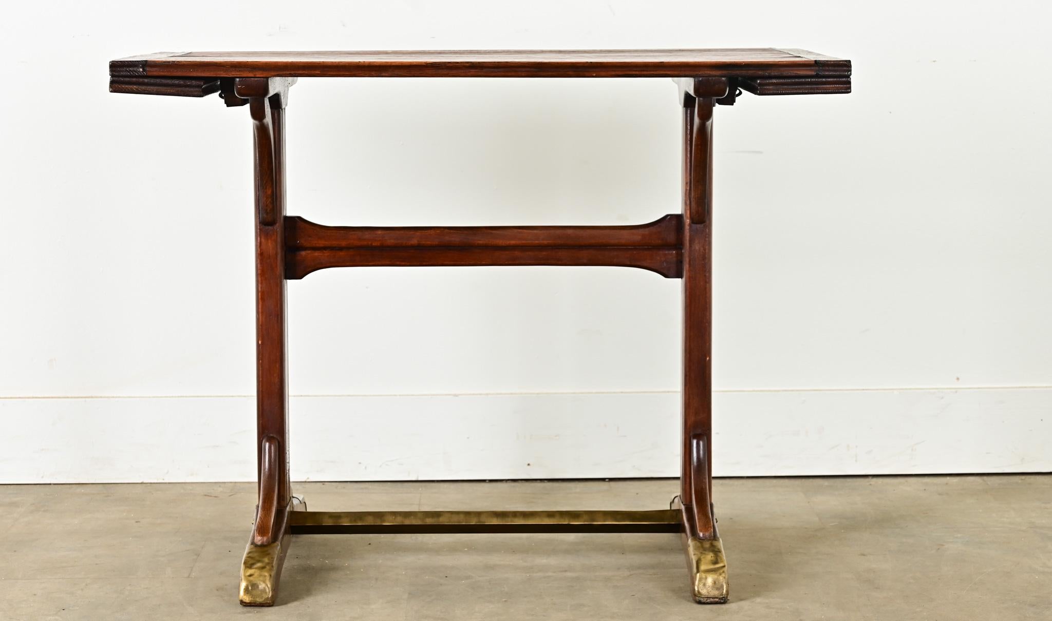 French Parisian Oak and Brass Cafe Table For Sale at 1stDibs