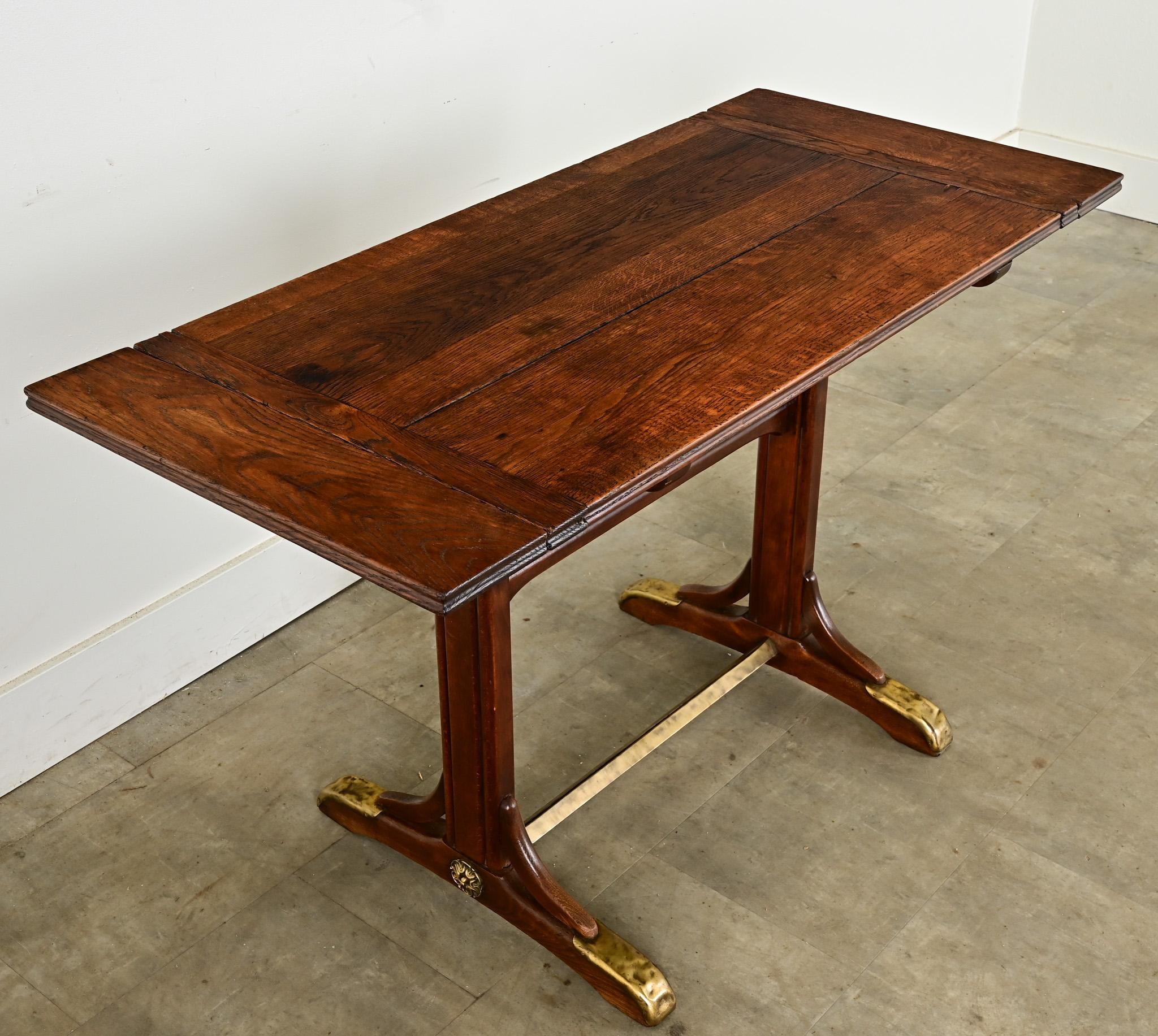 French Parisian Oak and Brass Cafe Table For Sale at 1stDibs