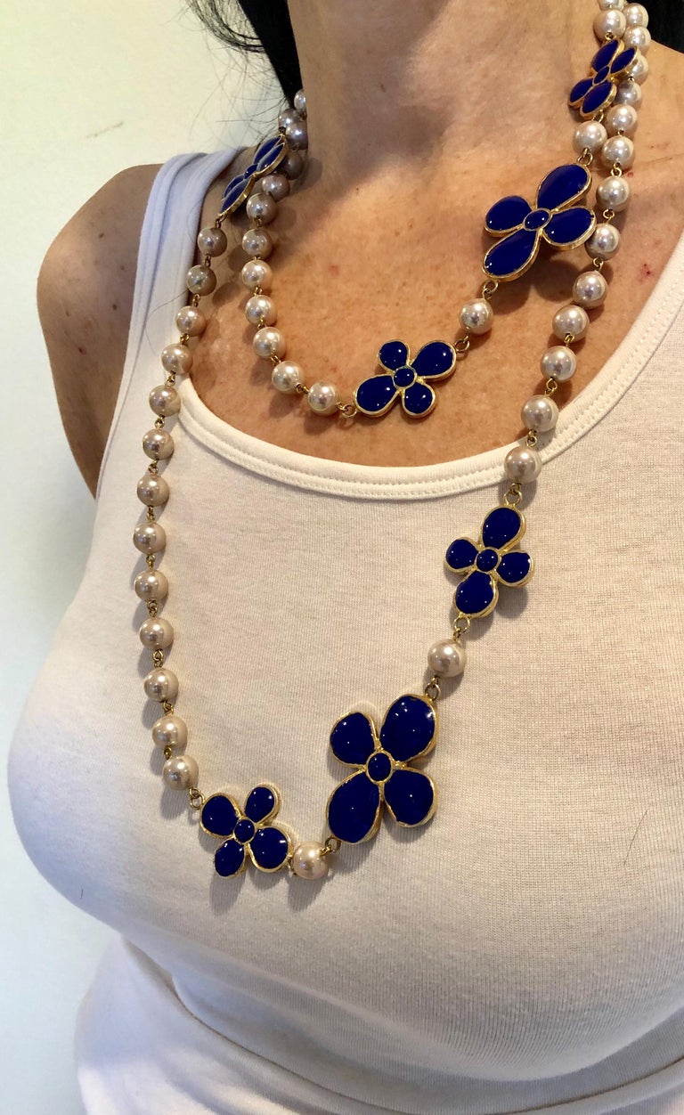 French Designer Blue Taupe Pearl Statement Necklace at 1stDibs ...