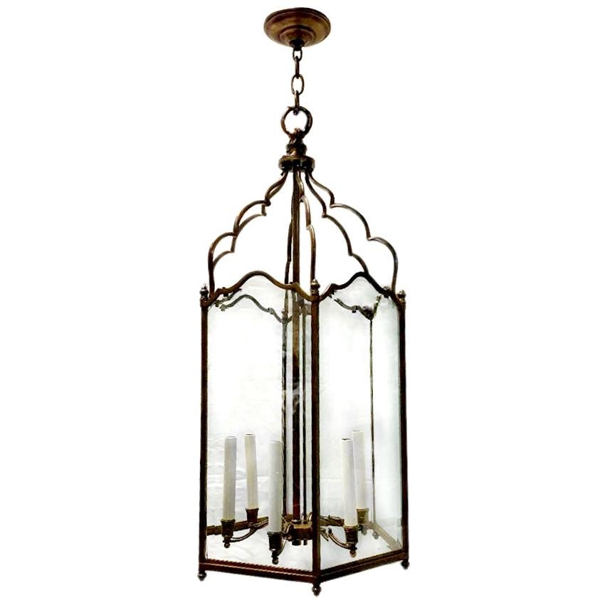 Elegant Pair of Solid Green Patinated Bronze Lanterns For Sale at 1stDibs