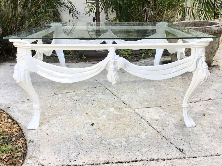 French Patio Square Coffee Table with Drape Detail For Sale at 1stDibs