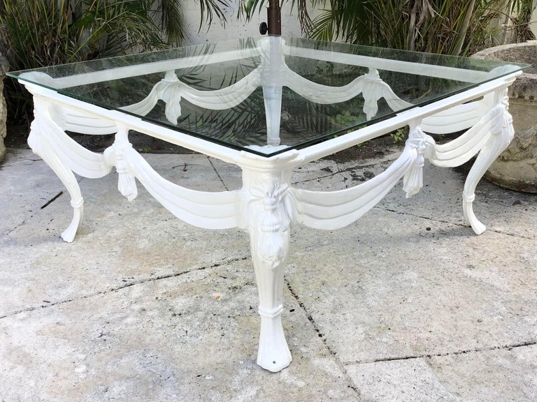 French Patio Square Coffee Table with Drape Detail For Sale at 1stDibs