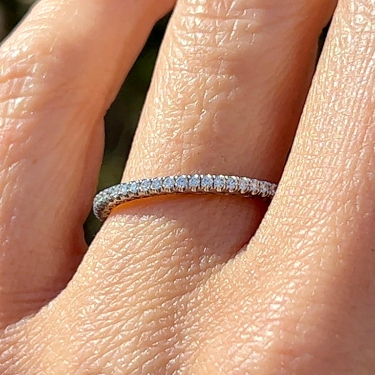 French Pavé Diamond Wedding Band in 18k White Gold For Sale at 1stDibs