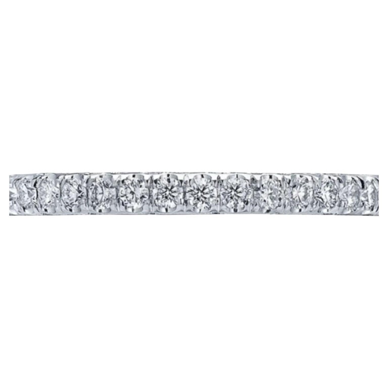 French Pavé Diamond Wedding Band in 18k White Gold For Sale at 1stDibs