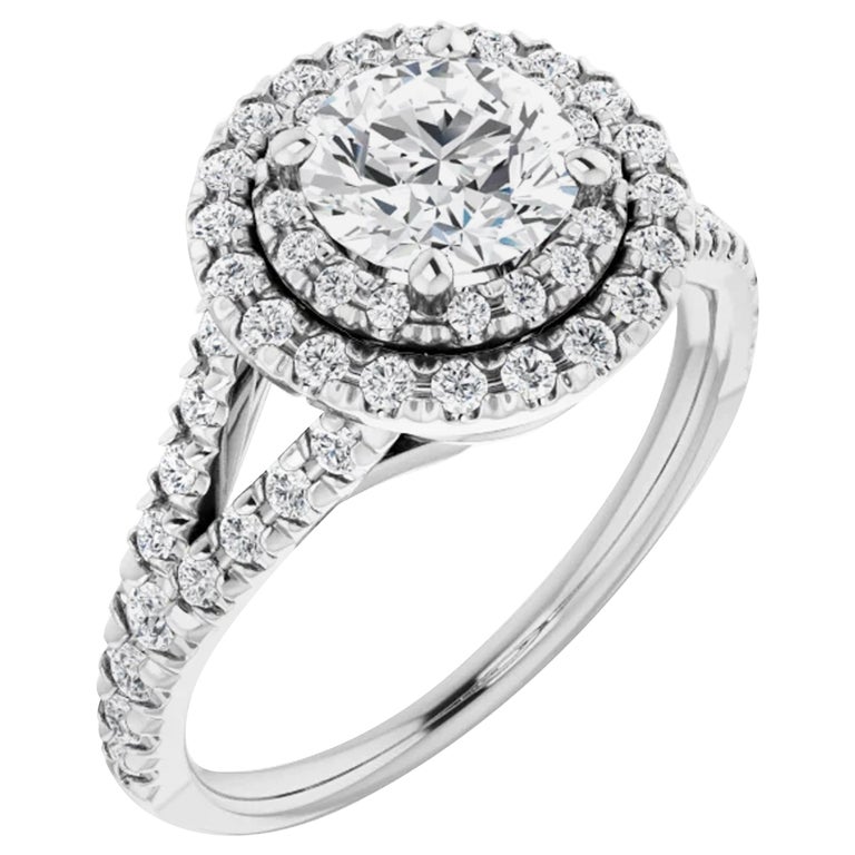 French Pave Split Shank Halo Style Round Brilliant GIA Certified ...