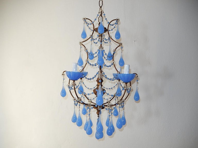 French Periwinkle Purple Lavender Opaline Drops, Chandelier, circa 1920 ...