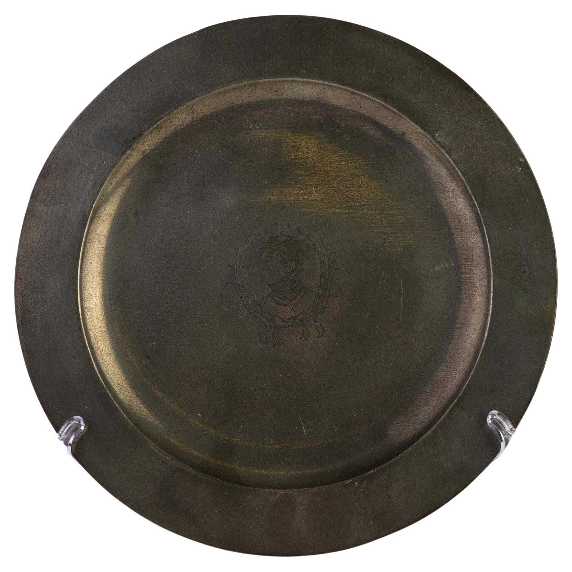 French Pewter Engraved Napoleonic Portrait Plate For Sale at 1stDibs