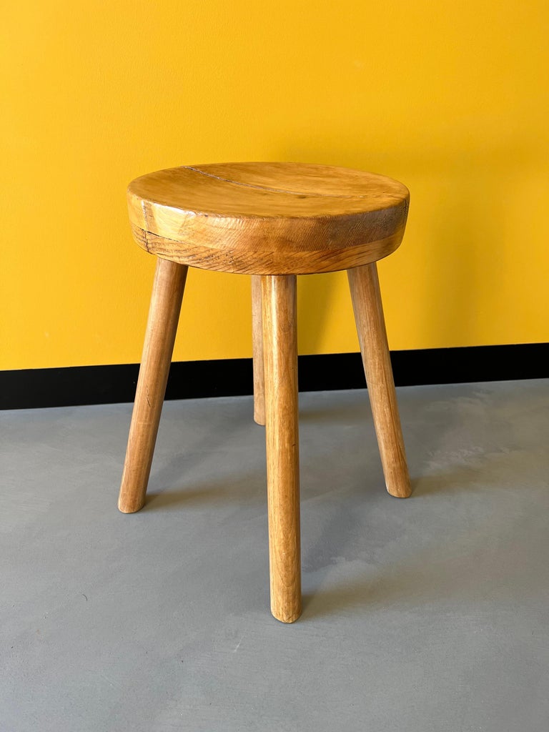 French pine mid-century stool, 1950's For Sale at 1stDibs