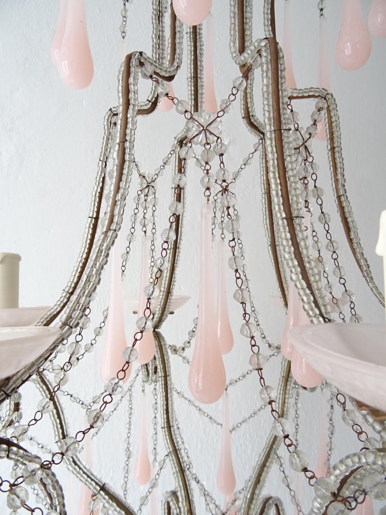 French Pink Opaline Murano Drops and Bobeches Chandelier, circa 1900 ...