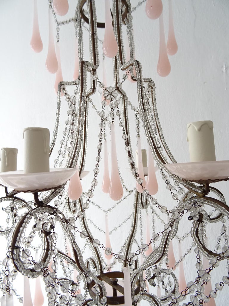 French Pink Opaline Murano Drops and Bobeches Chandelier, circa 1900 ...