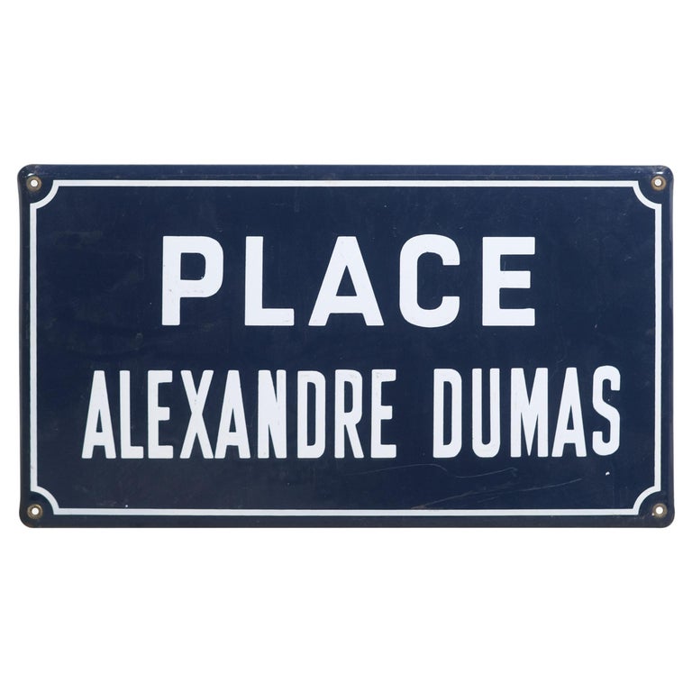 French Place Alexandre Dumas Blue and White Road Sign For Sale at 1stDibs