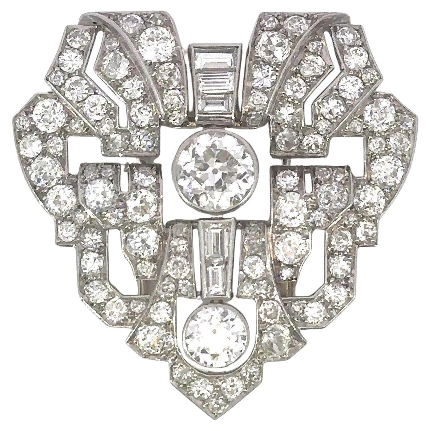 French Platinum Art Deco Diamond Clip-on Brooch ~1.4ct Center Diamond ...