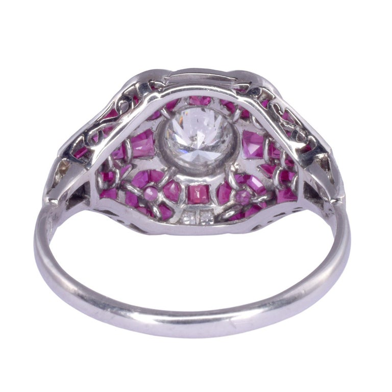 French Platinum Diamond Ruby Ring For Sale at 1stDibs