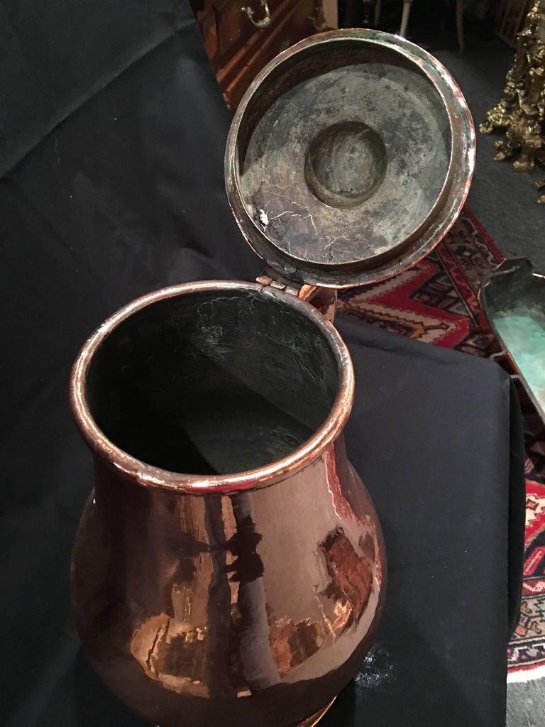 French Polished Copper Jug or Pitcher with Lid and Handle, 19th Century ...