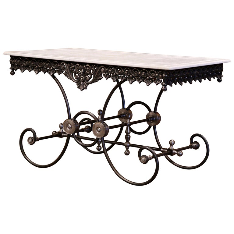 French Polished Iron Butcher or Pastry Table with White Marble Top at ...
