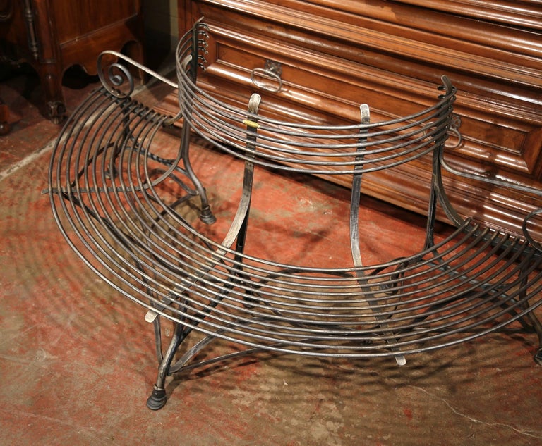 French Polished Iron Curved Around the Tree Shaped Garden Bench Signed ...