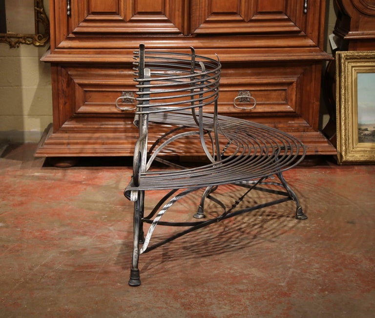 French Polished Iron Curved Around the Tree Shaped Garden Bench Signed ...
