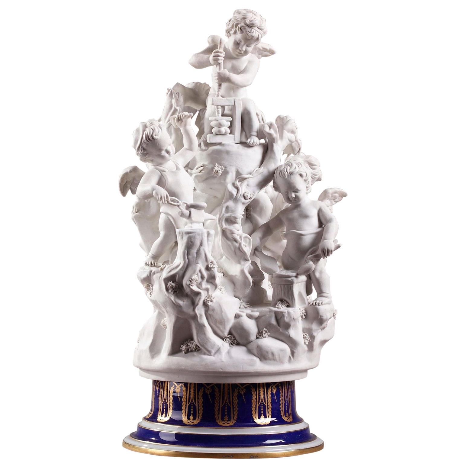 French Porcelain Biscuit, Les Travaux Des Amours after a Sevres Model ...