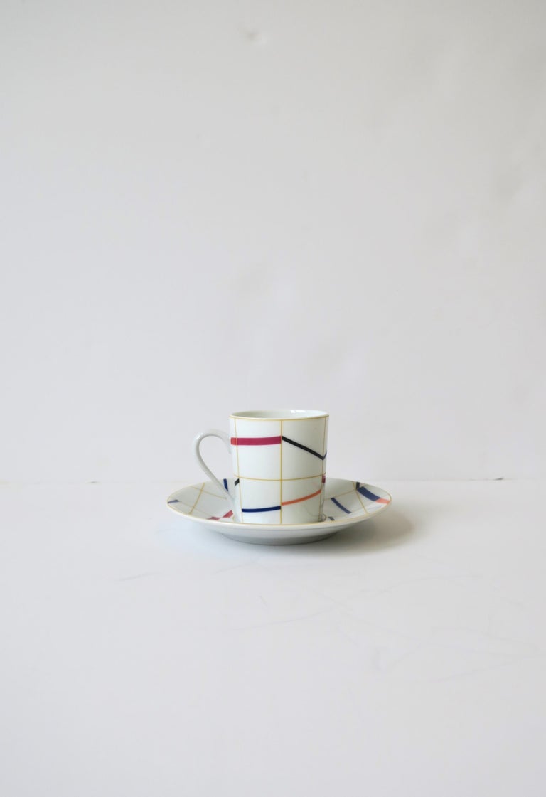 French Porcelain Espresso Coffee or Tea Demitasse Cup Saucer w/Abstract ...