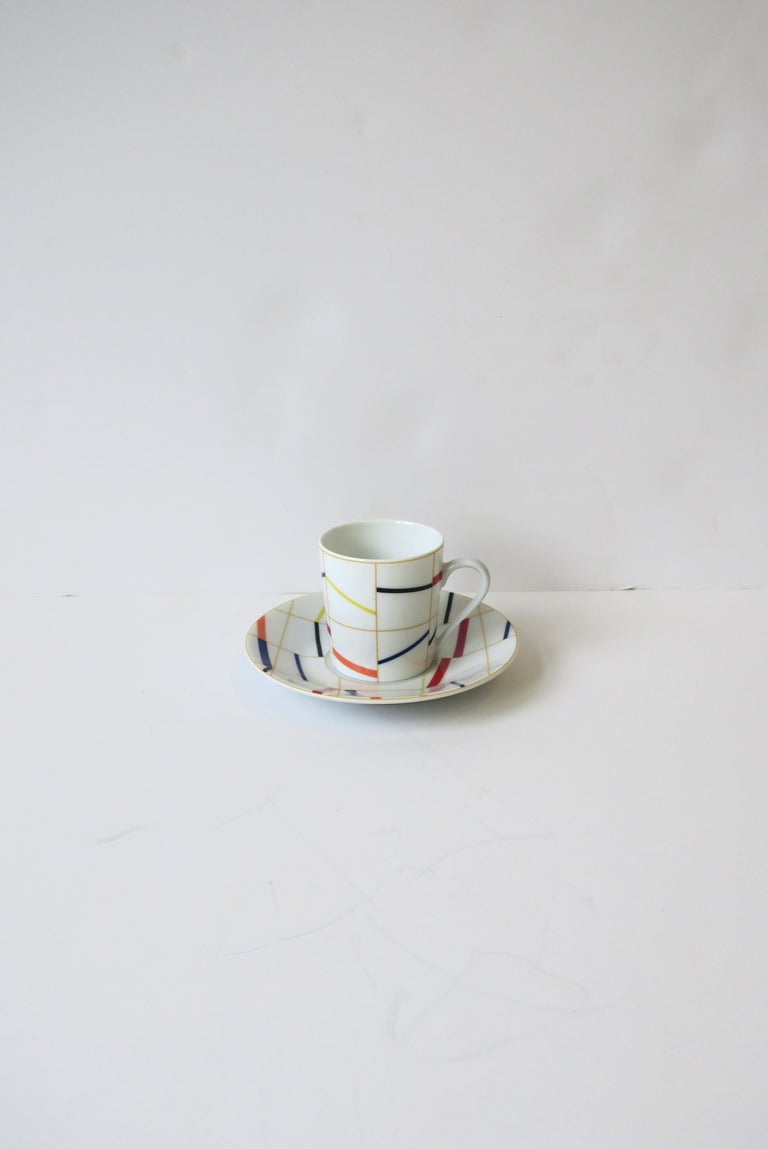 French Porcelain Espresso Coffee or Tea Demitasse Cup Saucer w/Abstract ...