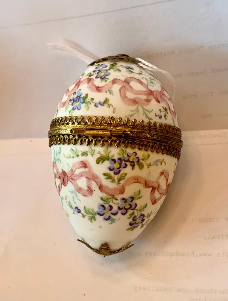French Porcelain Ormolu Gilt Egg Box Forget Me Not Flower Bow Palais ...