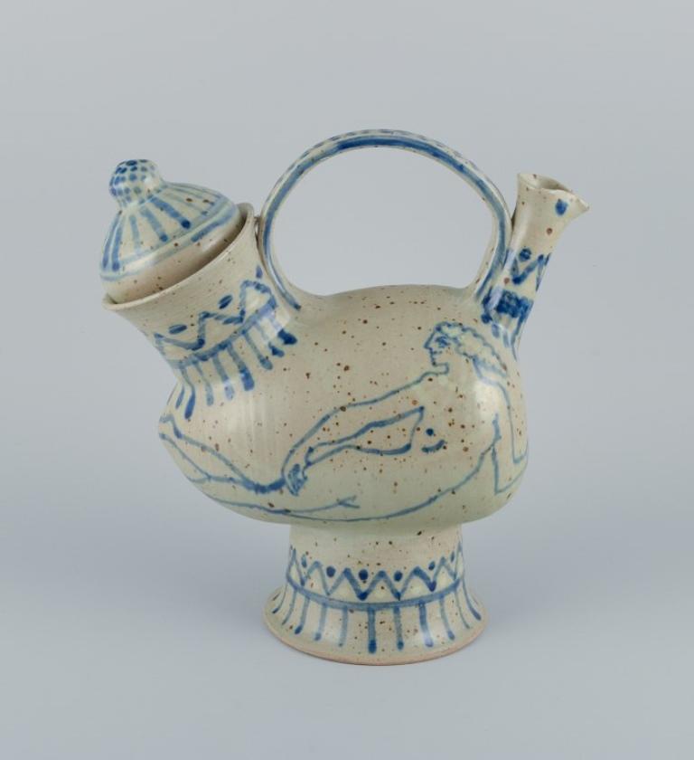 French Potter, Large Unique Ceramic Jug in Greek Style For Sale at 1stDibs