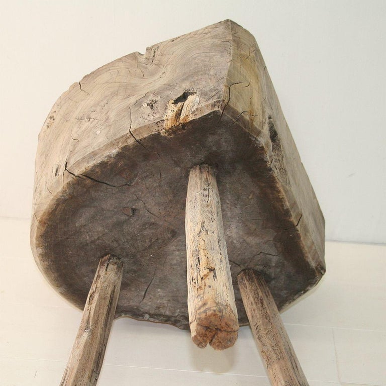 French Primitive 19th Century Weathered Oak Butcher's Block at 1stDibs
