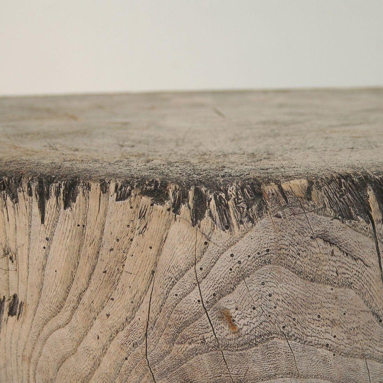 French Primitive 19th Century Weathered Oak Butcher's Block at 1stDibs