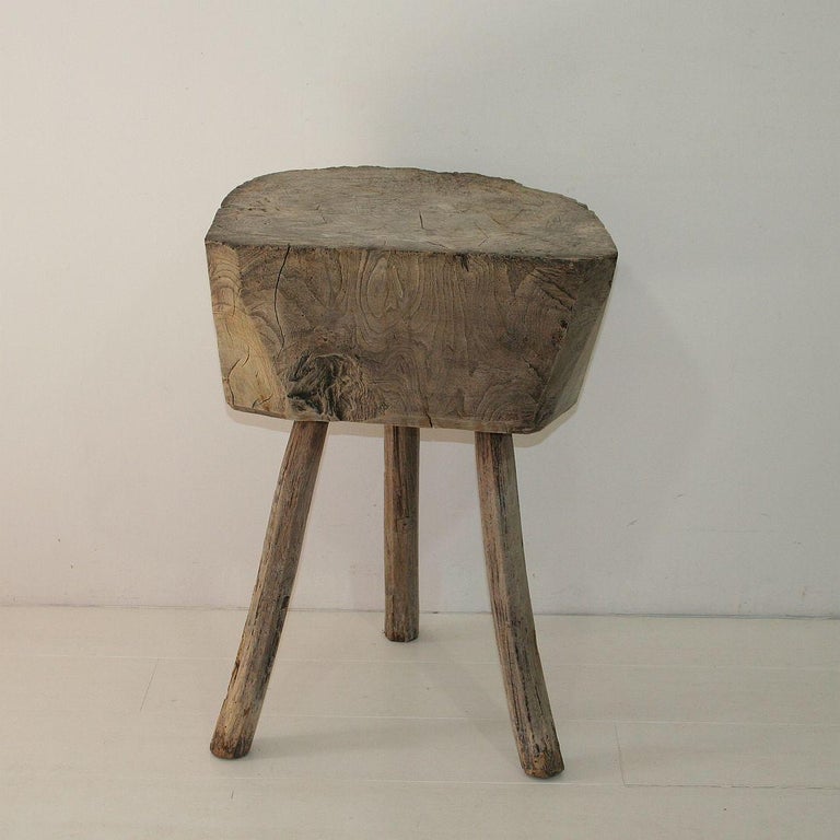 French Primitive 19th Century Weathered Oak Butcher's Block at 1stDibs