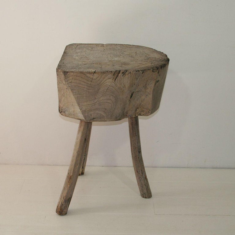 French Primitive 19th Century Weathered Oak Butcher's Block at 1stDibs