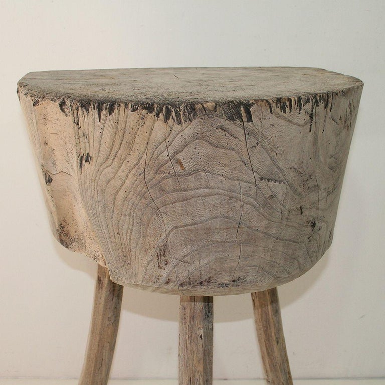 French Primitive 19th Century Weathered Oak Butcher's Block at 1stDibs