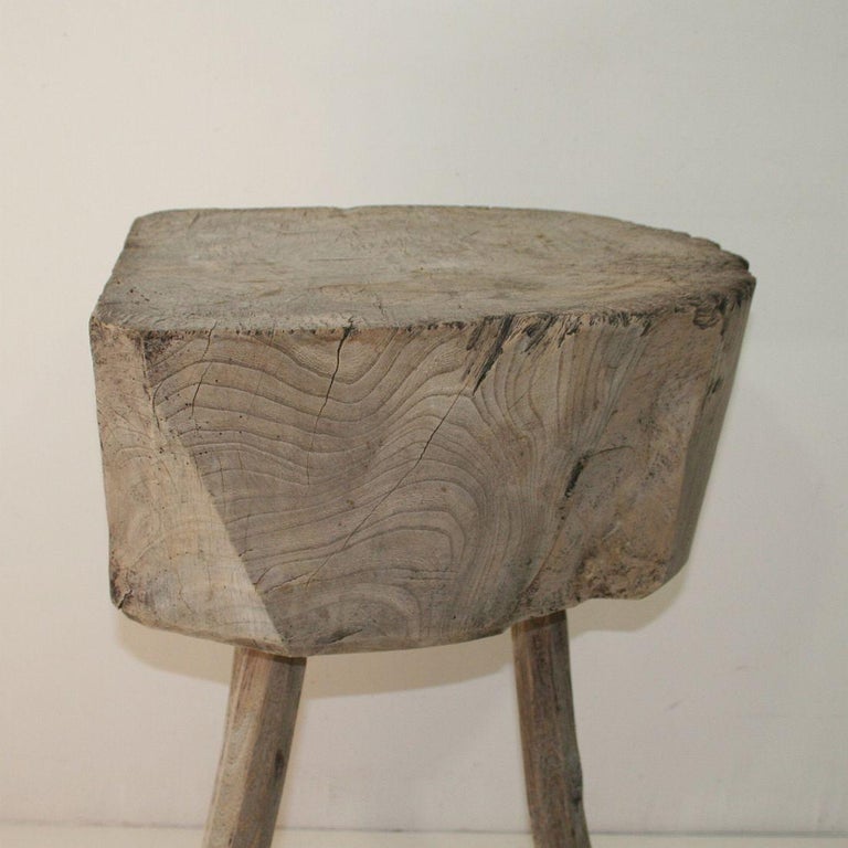French Primitive 19th Century Weathered Oak Butcher's Block at 1stDibs