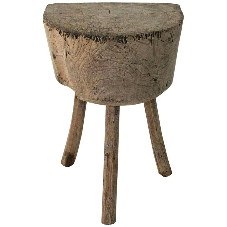 French Primitive 19th Century Weathered Oak Butcher's Block at 1stDibs