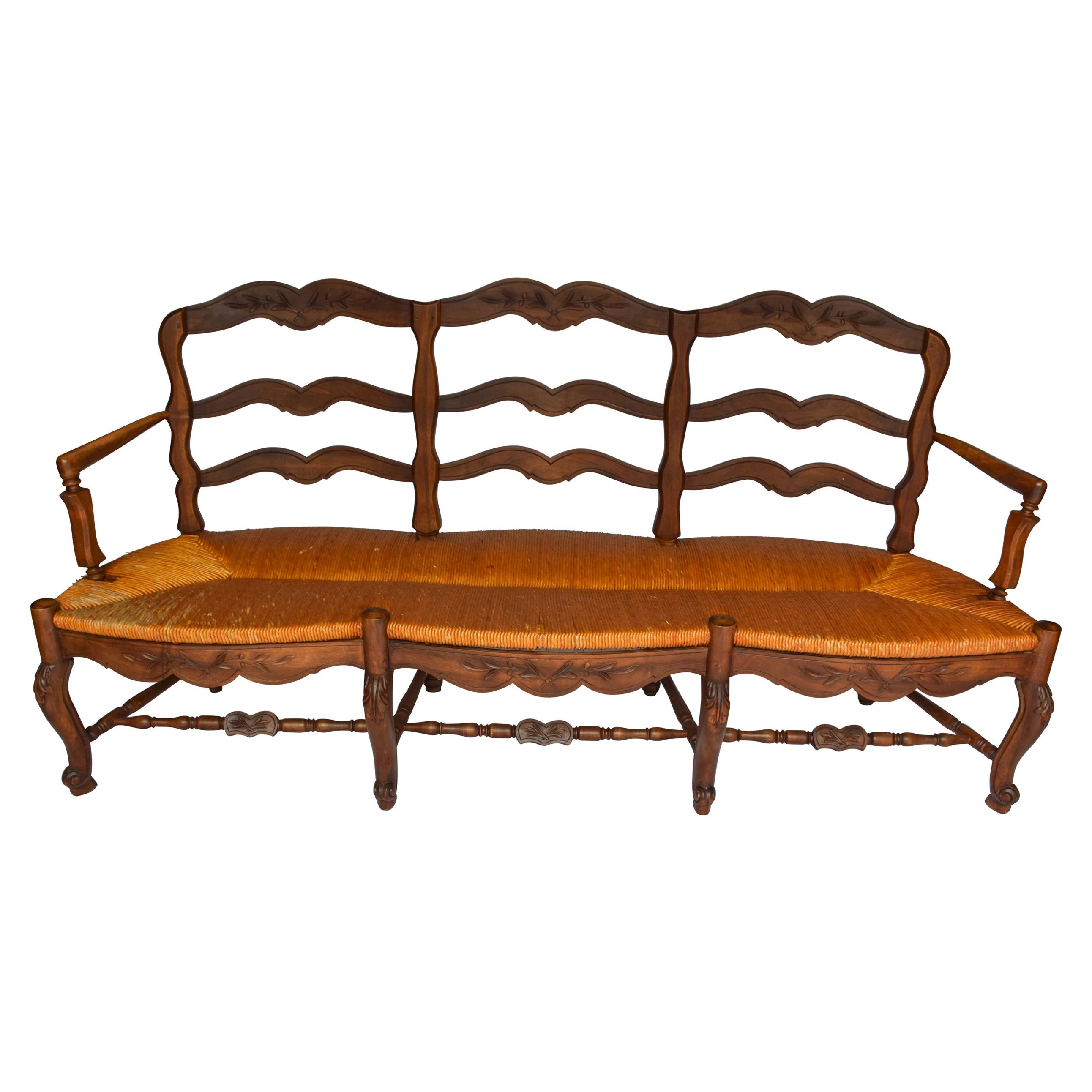 Vintage French Rattan Bench at 1stDibs