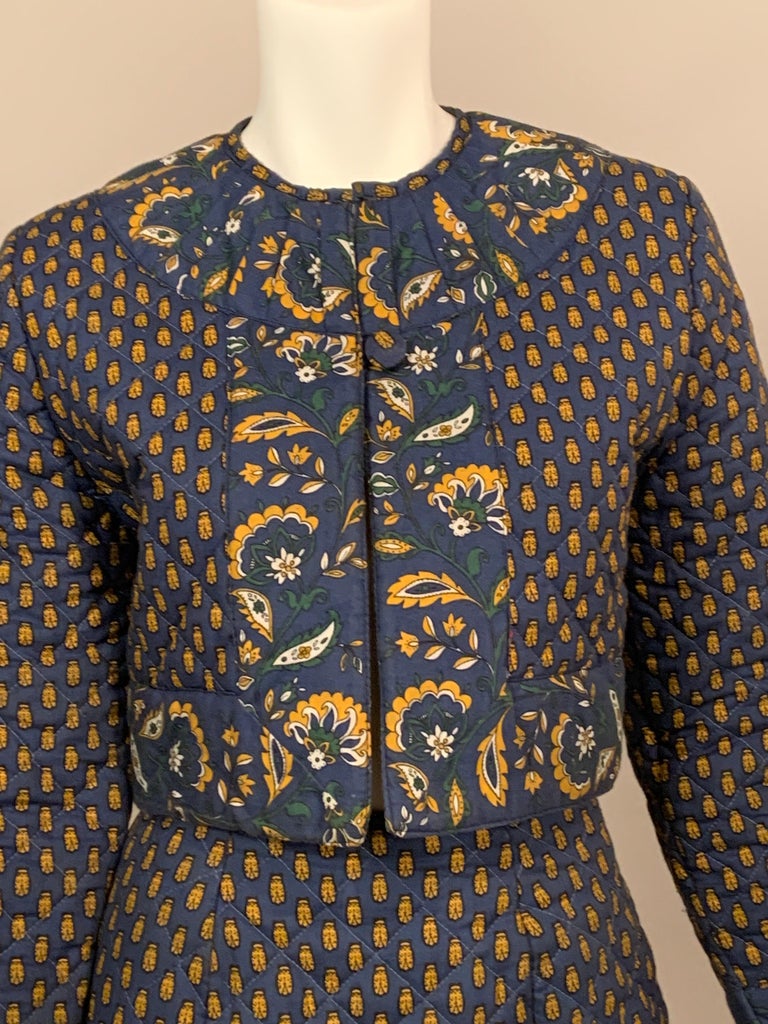 French Provencial Fabric Blue and Yellow Printed Cotton Quilted Skirt ...