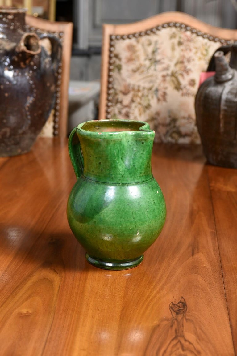 French Provincial 19th Century Country Pottery Pitcher with Green ...
