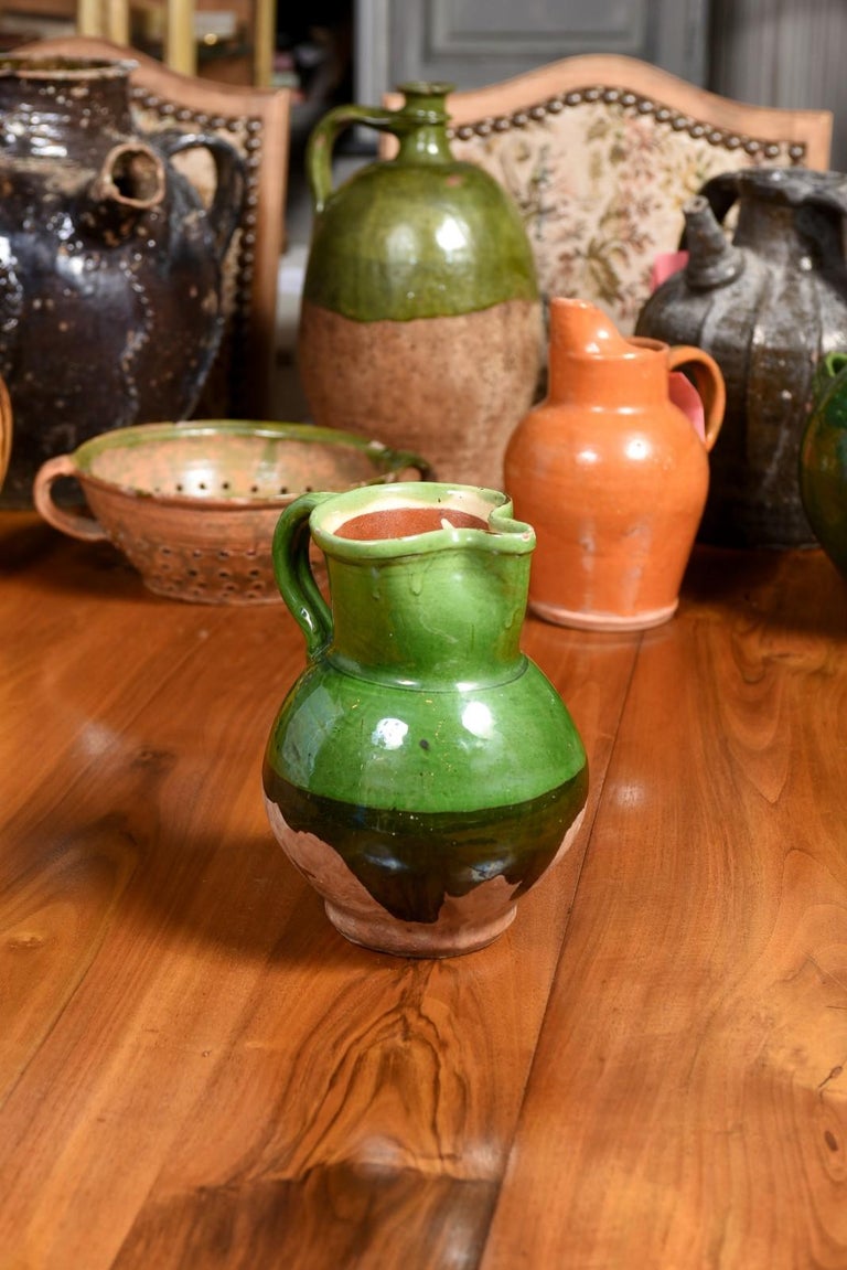 French Provincial 19th Century Country Pottery Pitcher with Green ...